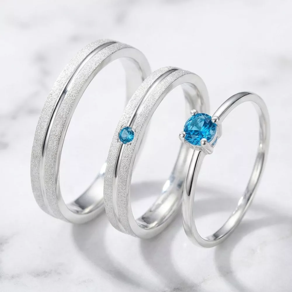 Conjunto Alianças e Solitário Safira Prata 950 com Pedra Azul 3mm ...