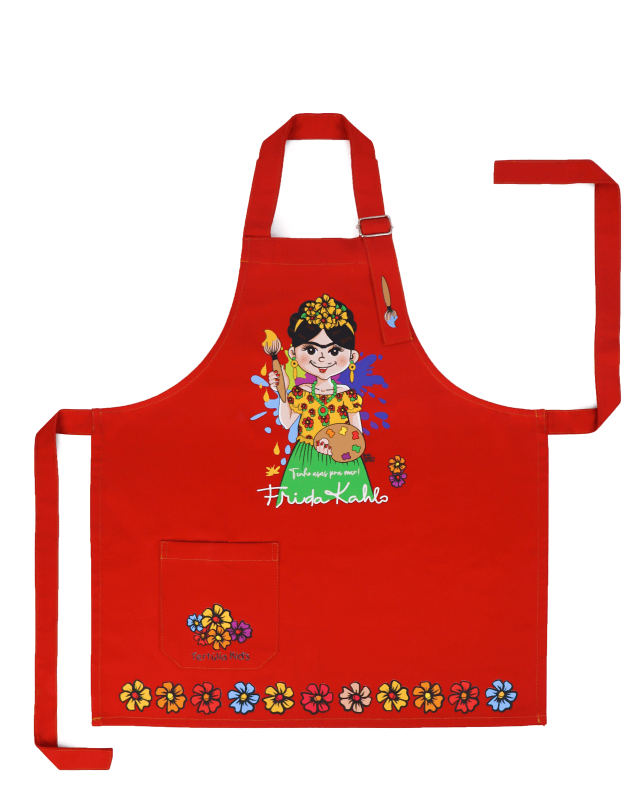 AVENTAL INFANTIL - Frida Kahlo - Vermelho - Tertúlia Produtos Literários