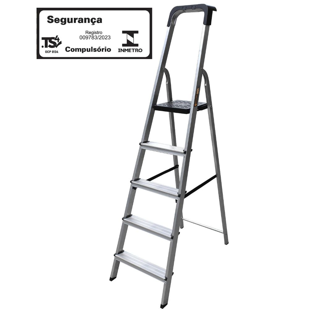 Escada Em Alumínio Doméstica 5 Degraus Botafogo PRO ESC0025 | Broketto ...