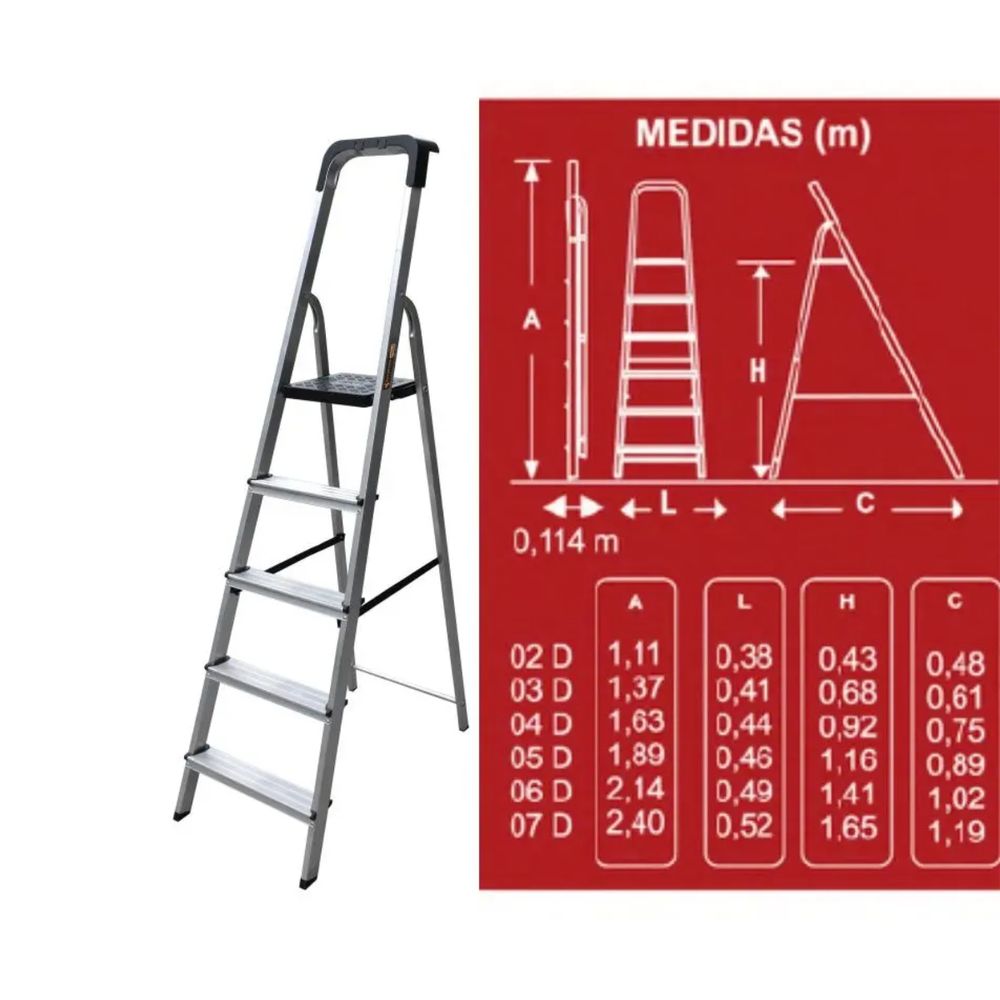 Escada Em Alumínio Doméstica 5 Degraus Botafogo PRO ESC0025 | Broketto ...