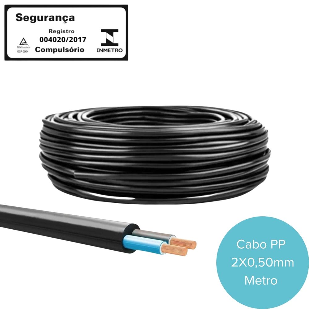 Cabo Fio Flexível PP 2x0,50 mm Preto por Metro | Broketto Materiais ...