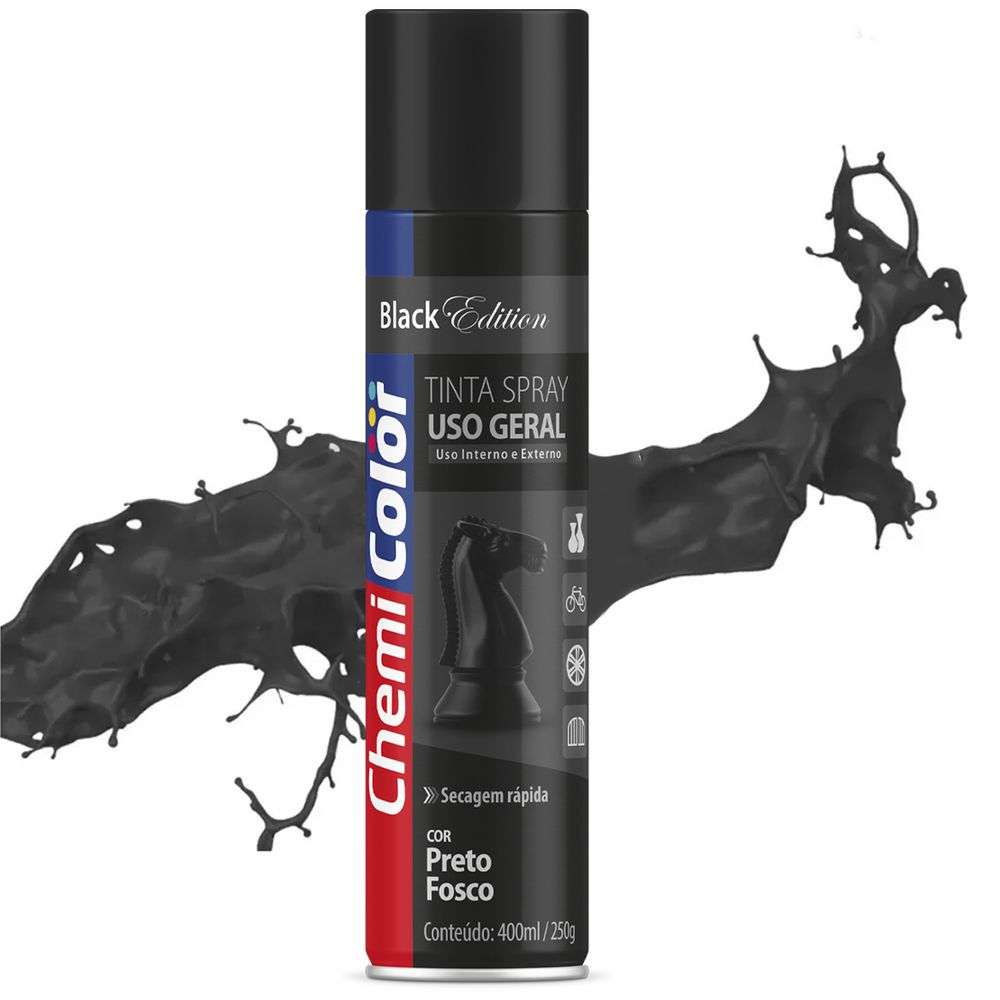Tinta Spray Uso Geral Chemicolor Preto Fosco 400ml | Broketto Materiais ...