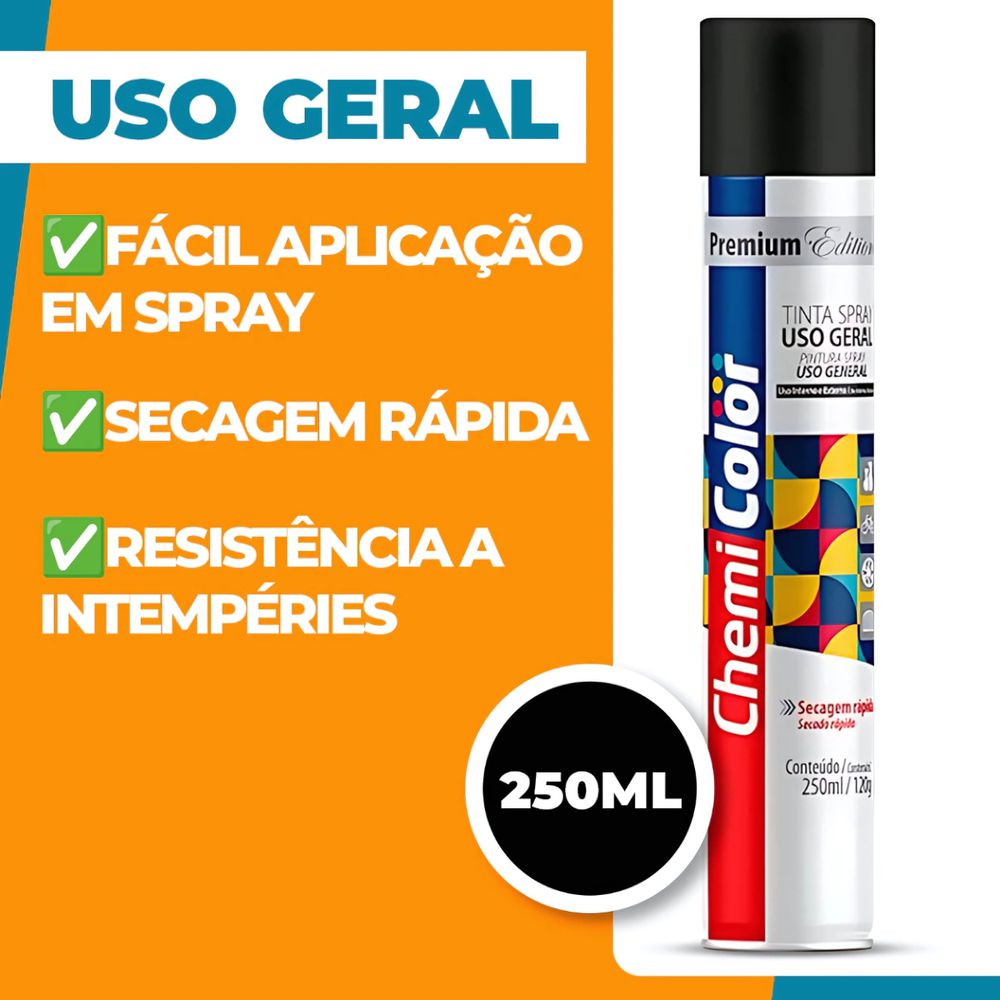 Tinta Spray Chemicolor 250ML Uso Geral Preto Fosco | Broketto Materiais ...