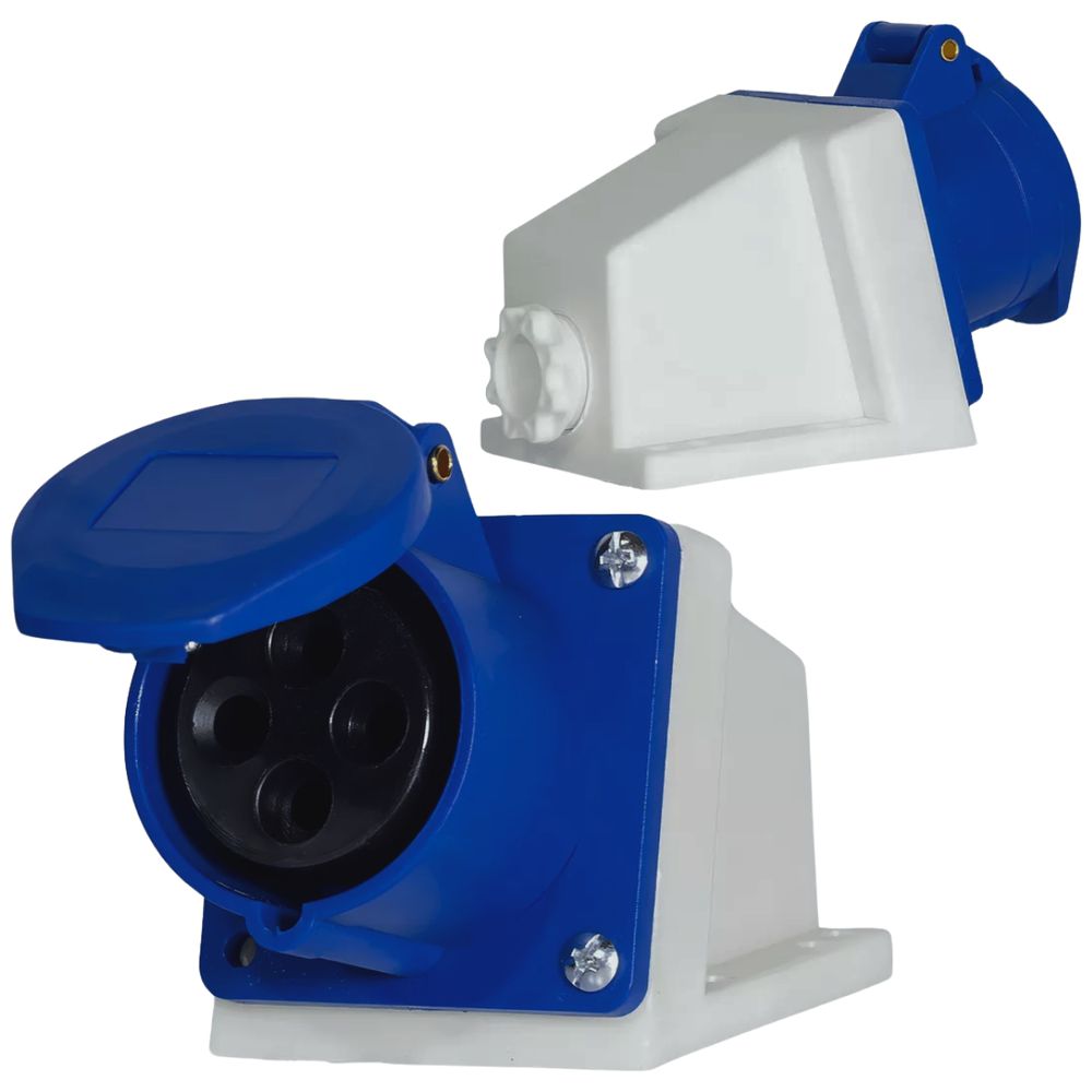 Tomada Industrial Sobrepor 32A 9H 220V 3P+T IP44 Azul | Broketto Materiais Elétricos