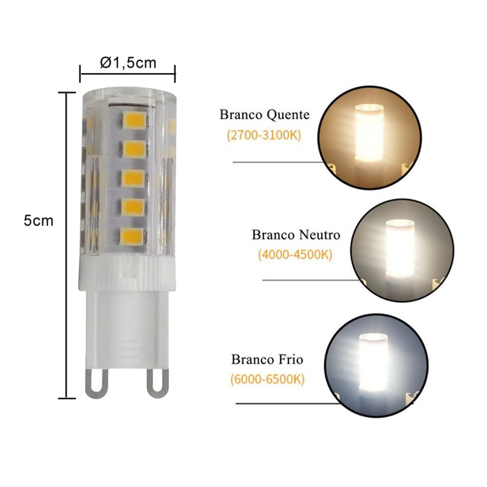 Lâmpada Led G9 Halopin 5W Bivolt 3000K Branco Quente | Broketto Materiais Elétricos