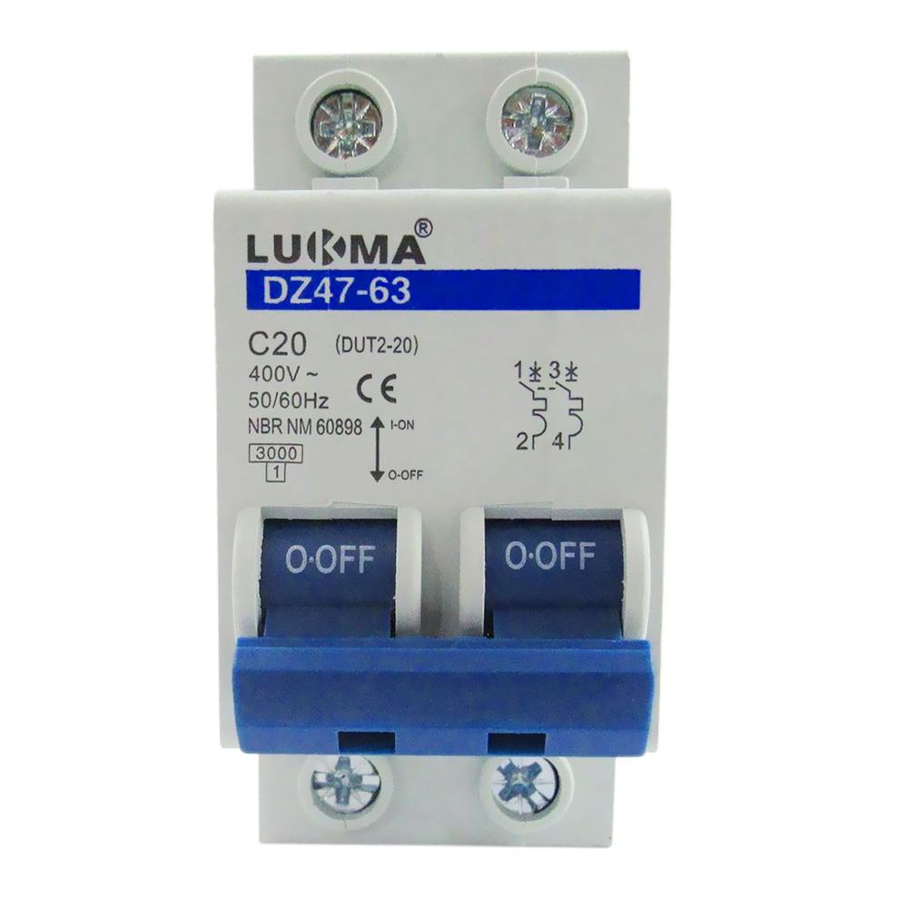 Disjuntor Bipolar Din Curva C 20A Lukma | Broketto Materiais Elétricos