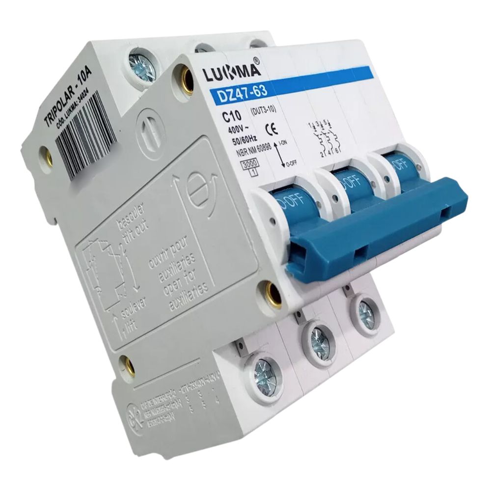 Disjuntor Tripolar Din Curva C 10A Lukma | Broketto Materiais Elétricos