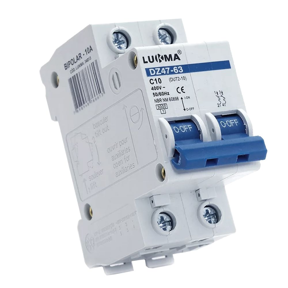 Disjuntor Bipolar Din Curva C 10A Lukma | Broketto Materiais Elétricos