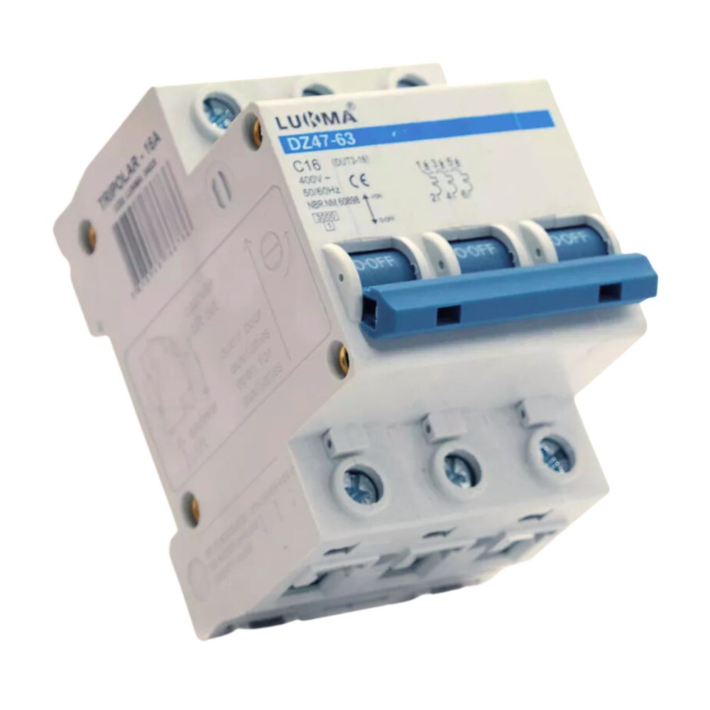 Disjuntor Tripolar Din Curva C 16A Lukma | Broketto Materiais Elétricos