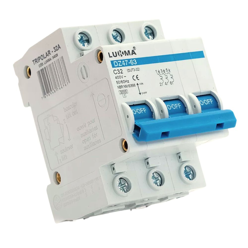 Disjuntor Tripolar Din Curva C 32A Lukma | Broketto Materiais Elétricos