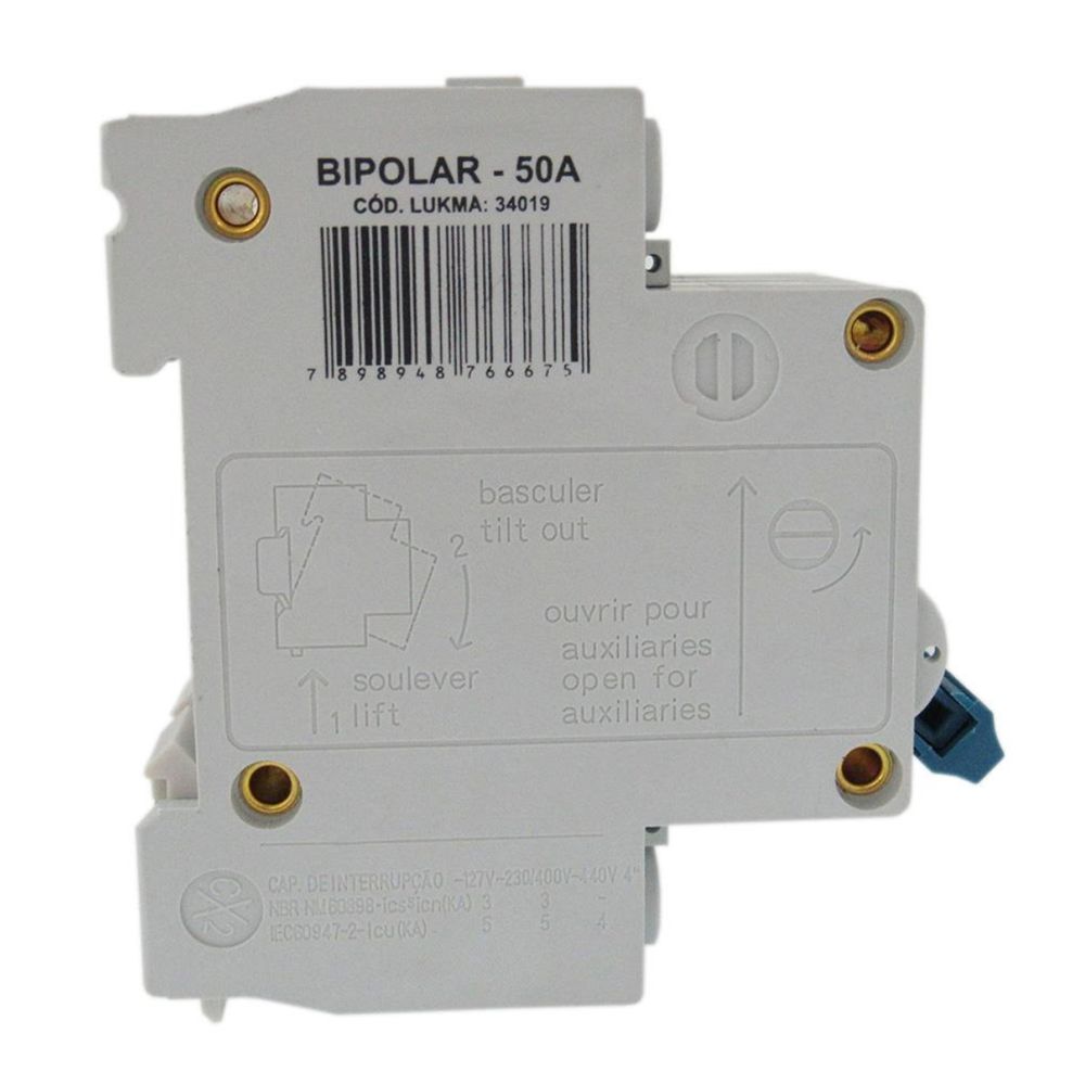 Disjuntor Bipolar Din Curva C 50A Lukma | Broketto Materiais Elétricos