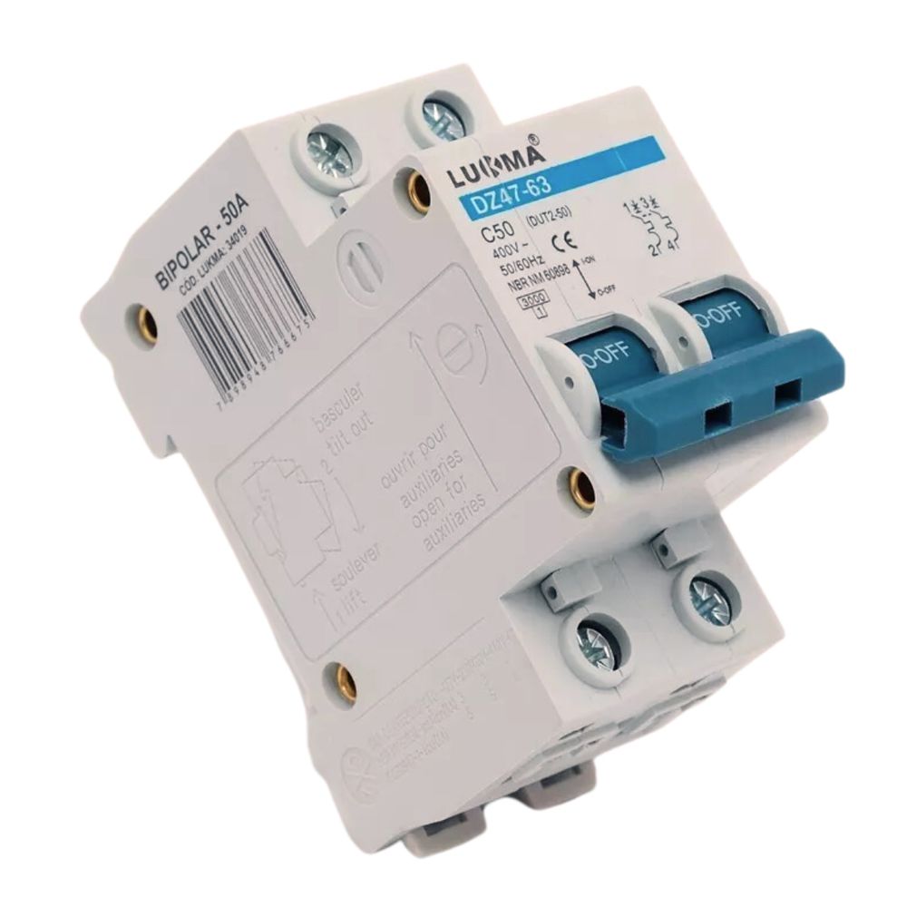 Disjuntor Bipolar Din Curva C 50A Lukma | Broketto Materiais Elétricos