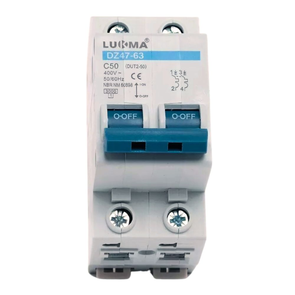 Disjuntor Bipolar Din Curva C 50A Lukma | Broketto Materiais Elétricos
