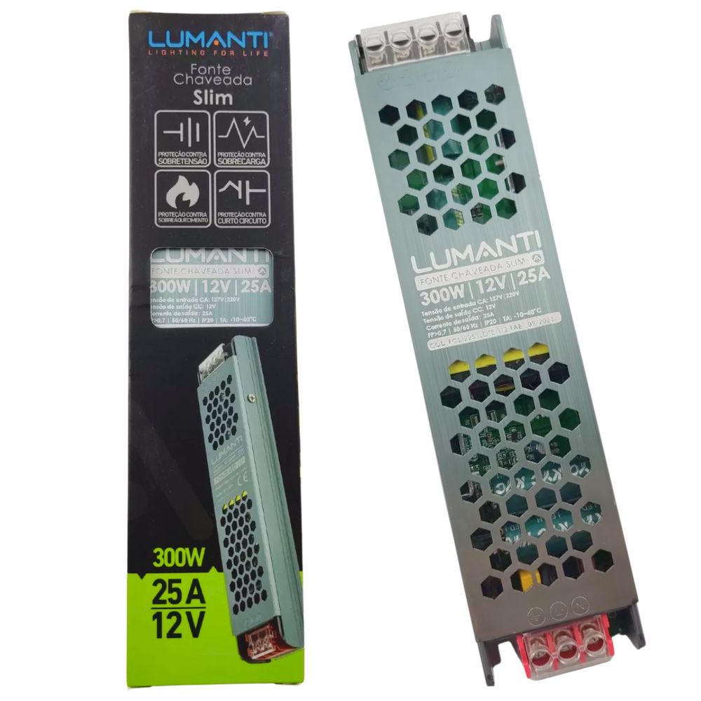 Fonte Driver Slim Chaveada para Fita Led 12v 300W 25A Bivolt | Broketto Materiais Elétricos