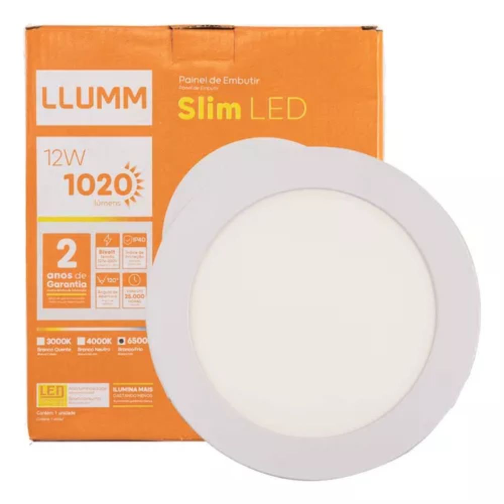 Painel Plafon Led De Embutir Redondo 6500K 12W Bivolt Llum | Broketto ...