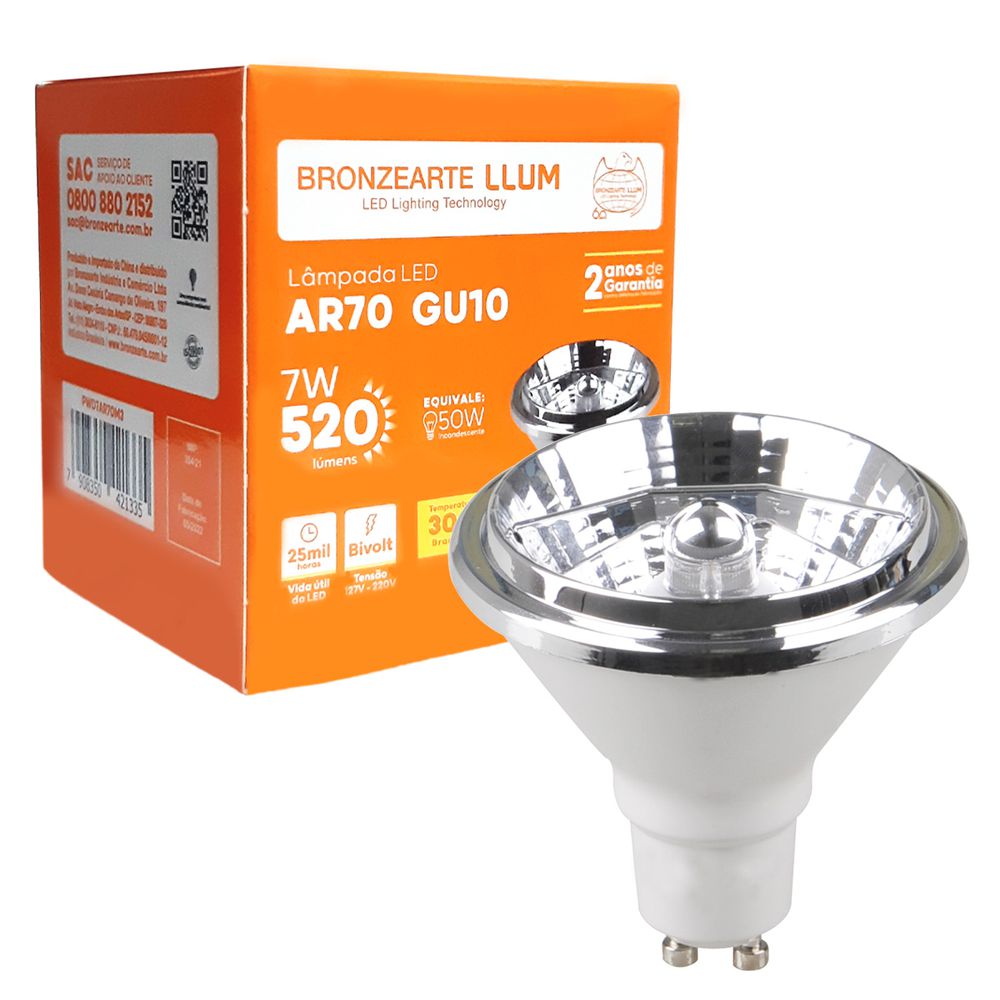 Lâmpada Led AR70 7W 3000K Branco Quente Bivolt | Broketto Materiais ...