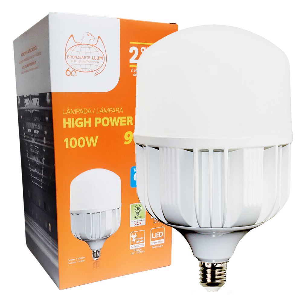 Lâmpada Led Alta Potência 100W E-40 Branca Fria 6500K LLUM | Broketto Materiais Elétricos