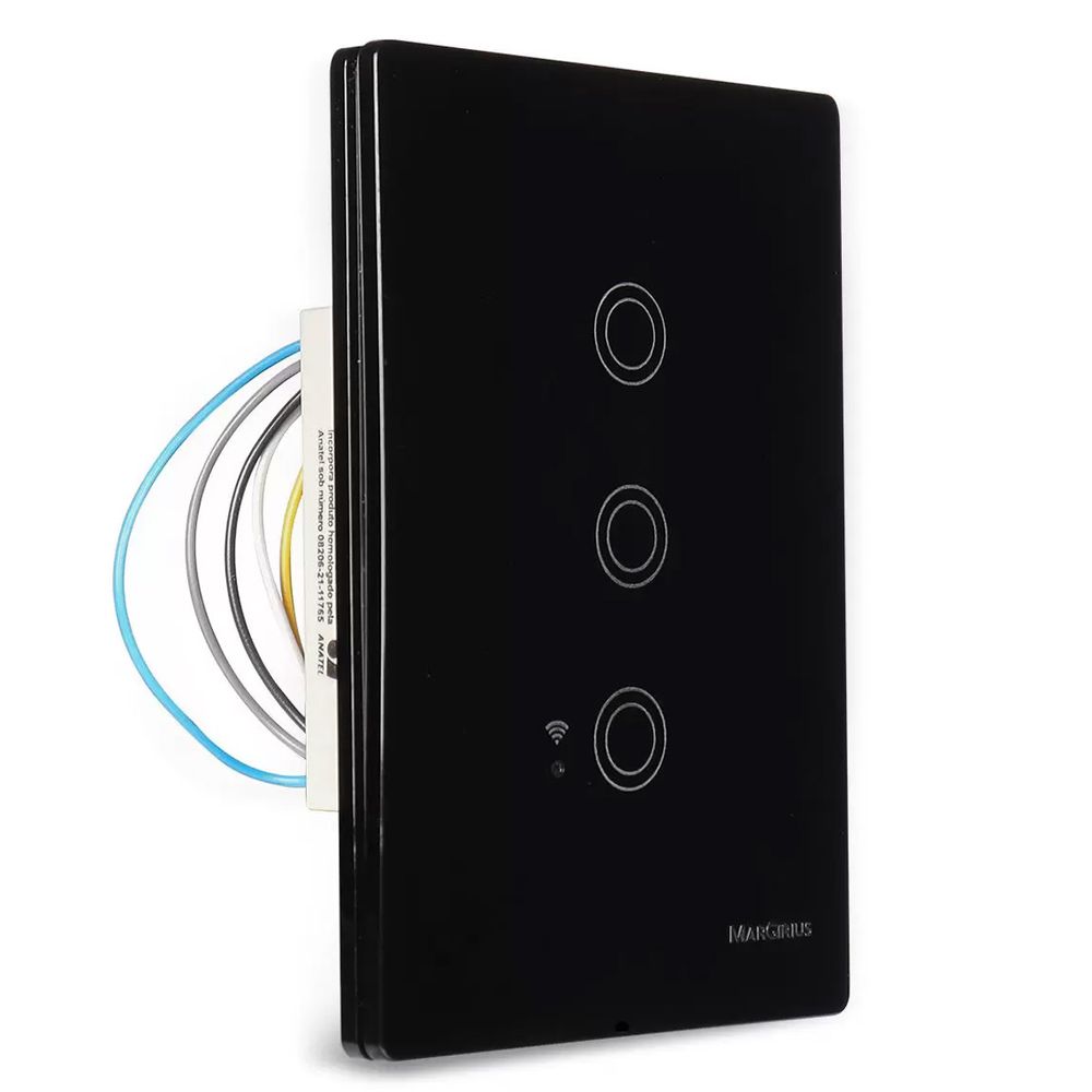 Interruptor Inteligente Smart Touch 3 Tecla Margirius Preto Ebony ...