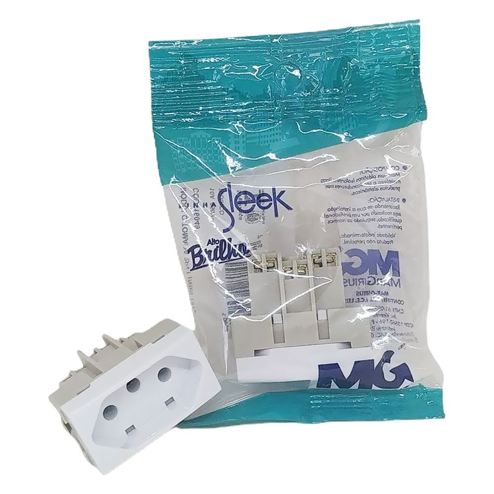 Módulo Tomada 2P+T 20A 250v Branco Sleek Margirius | Broketto Materiais Elétricos