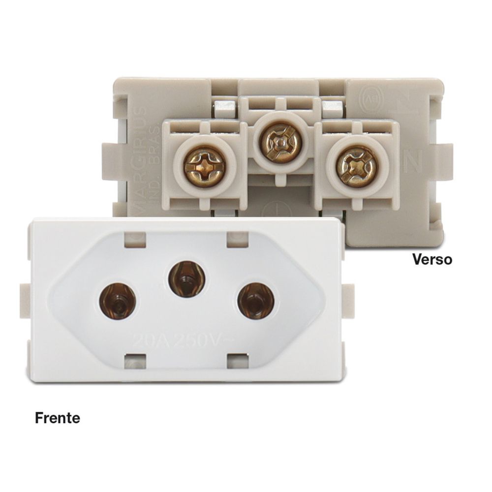 Módulo Tomada 2P+T 20A 250v Branco Sleek Margirius | Broketto Materiais Elétricos