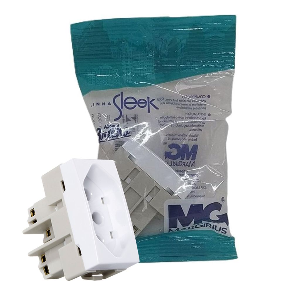 Módulo Tomada 2P+T 20A 250v Branco Sleek Margirius | Broketto Materiais Elétricos