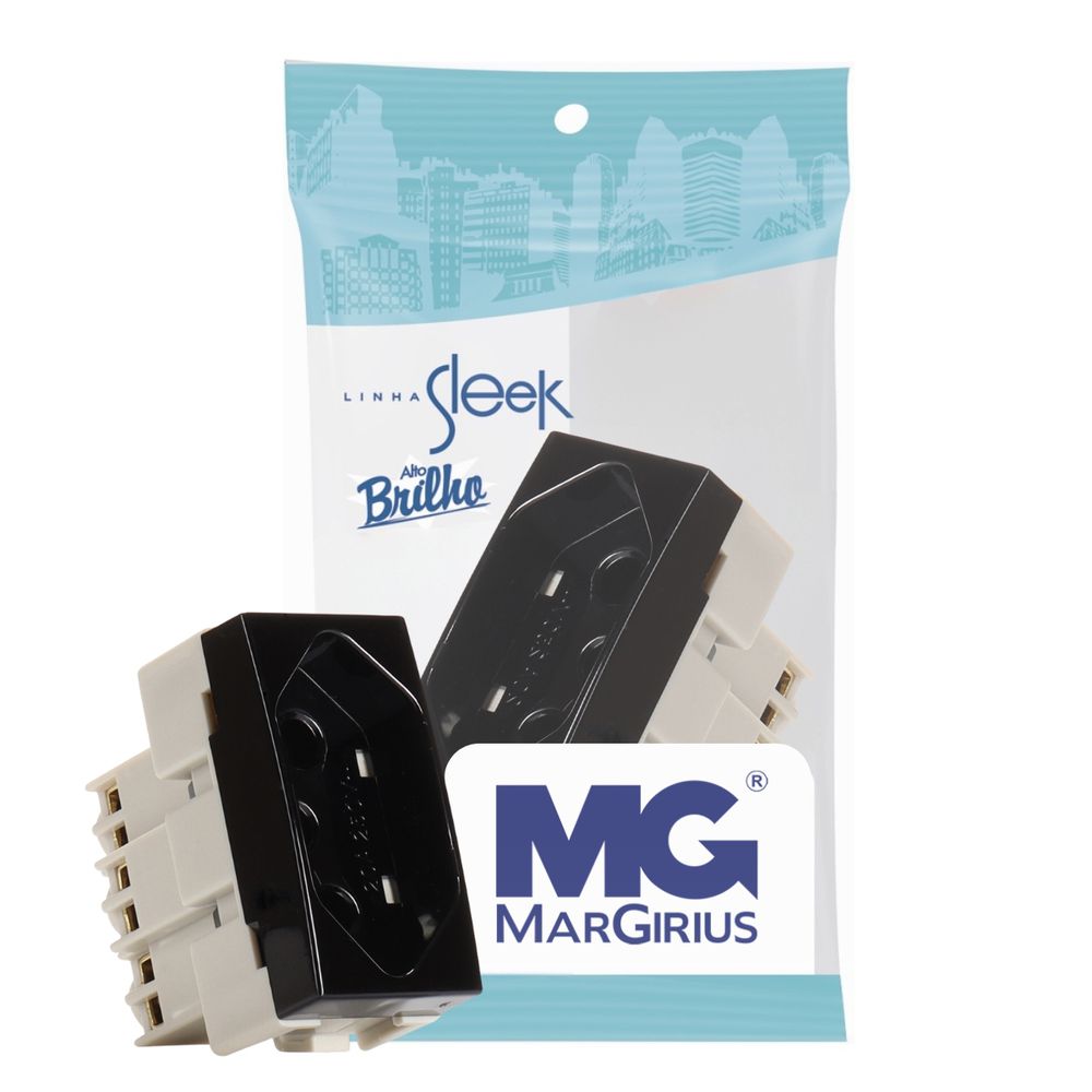 Módulo Tomada 2p+t 20a 250v Preto Ebony Sleek Margirius | Broketto Materiais Elétricos