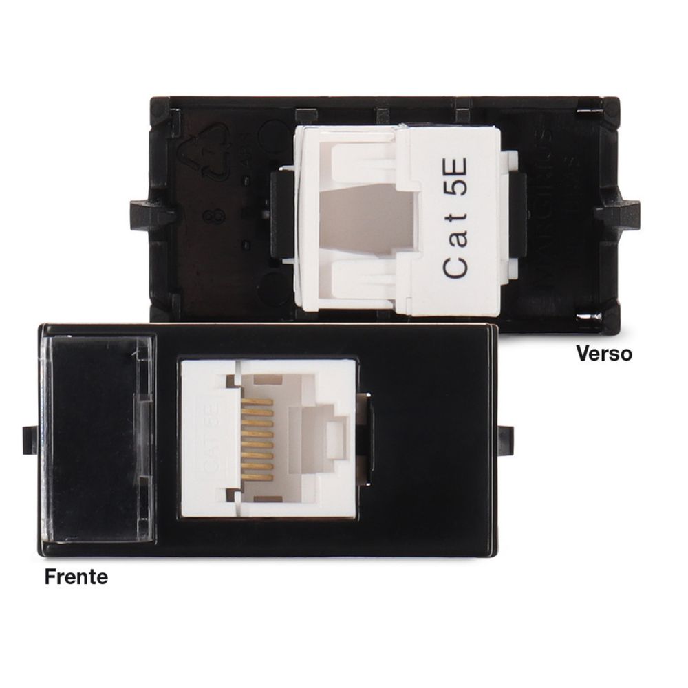 Tomada de Rede RJ45 CAT.5e Preto Brilhante Sleek Margirius | Broketto ...
