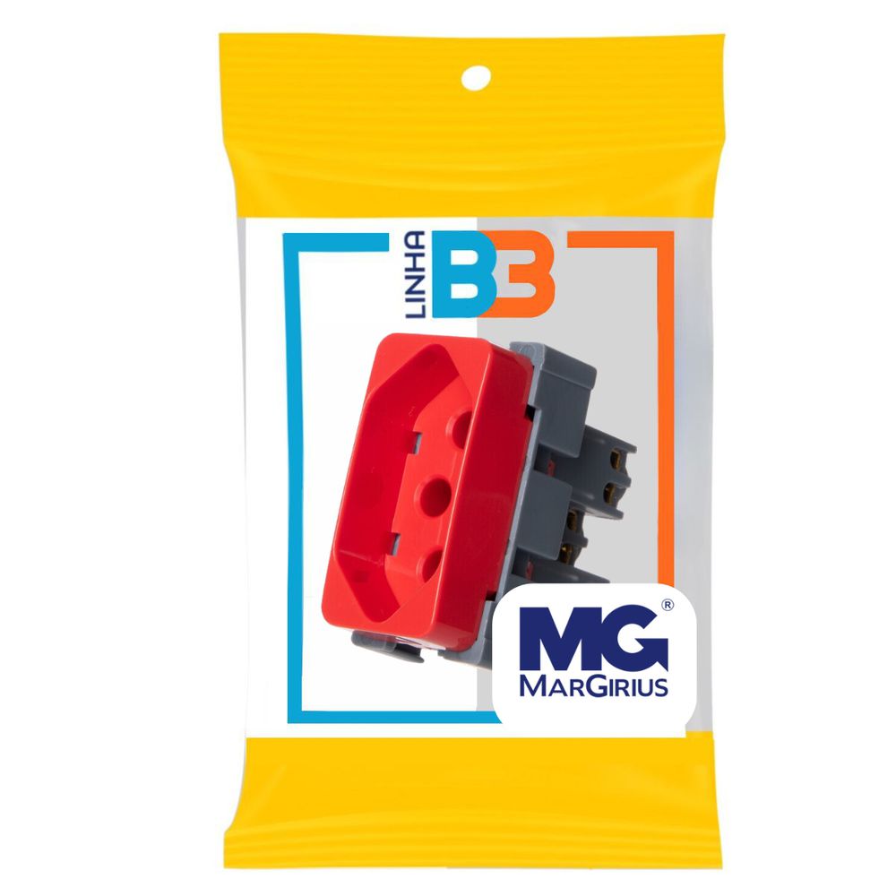 Módulo Tomada 2p+t 20A Vermelha B3 Margirius | Broketto Materiais Elétricos