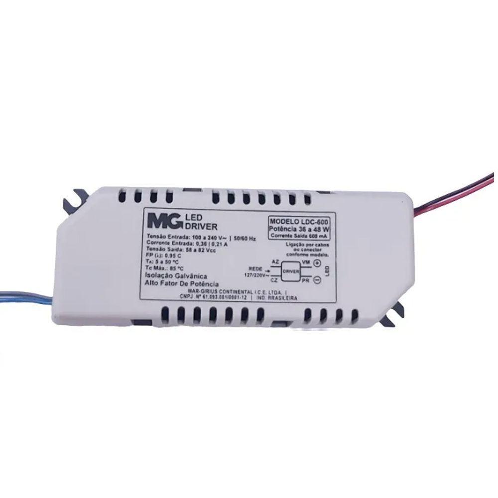 Fonte Driver Led 36 a 48W 12V Com Conector 600MA Bivolt | Broketto ...