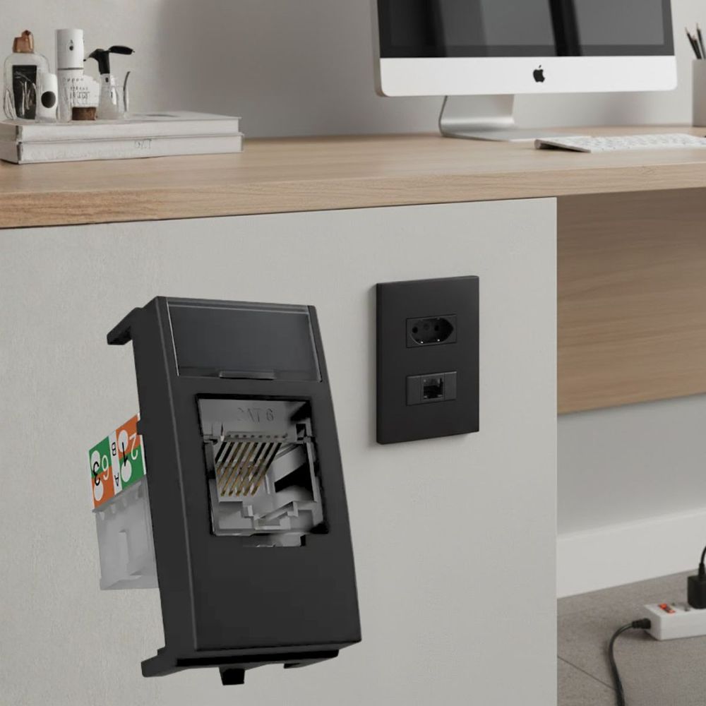Módulo Tomada de Rede RJ45 CAT.6 Grafite Sleek Margirius | Broketto ...