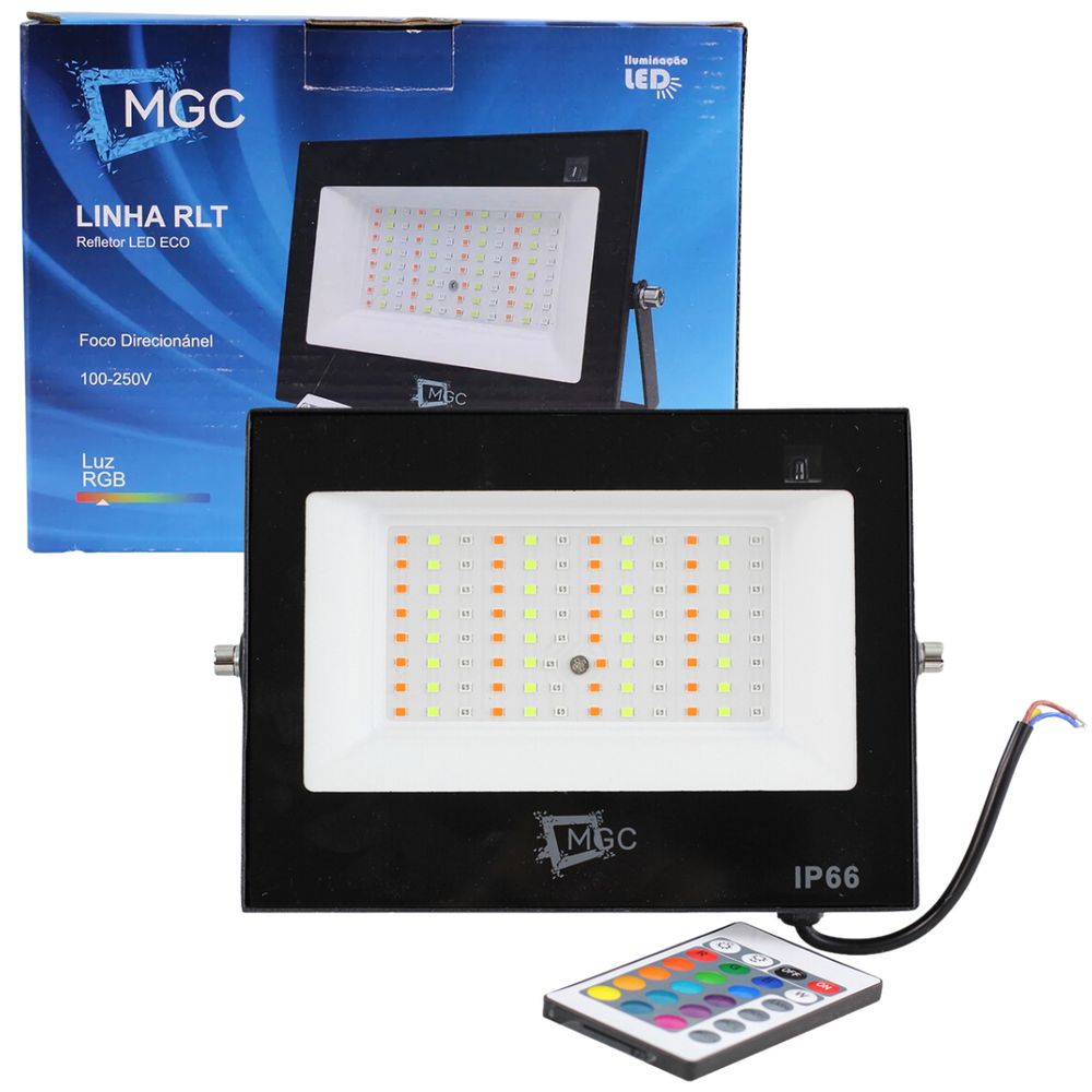 Refletor Led RGB 100W Bivolt Com Controle Remoto | Broketto Materiais ...