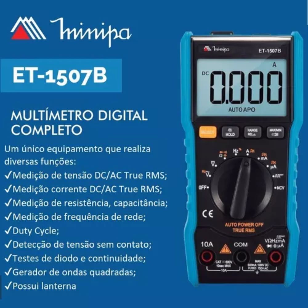 Multímetro Digital CAT III ET-1507B Minipa | Broketto Materiais Elétricos