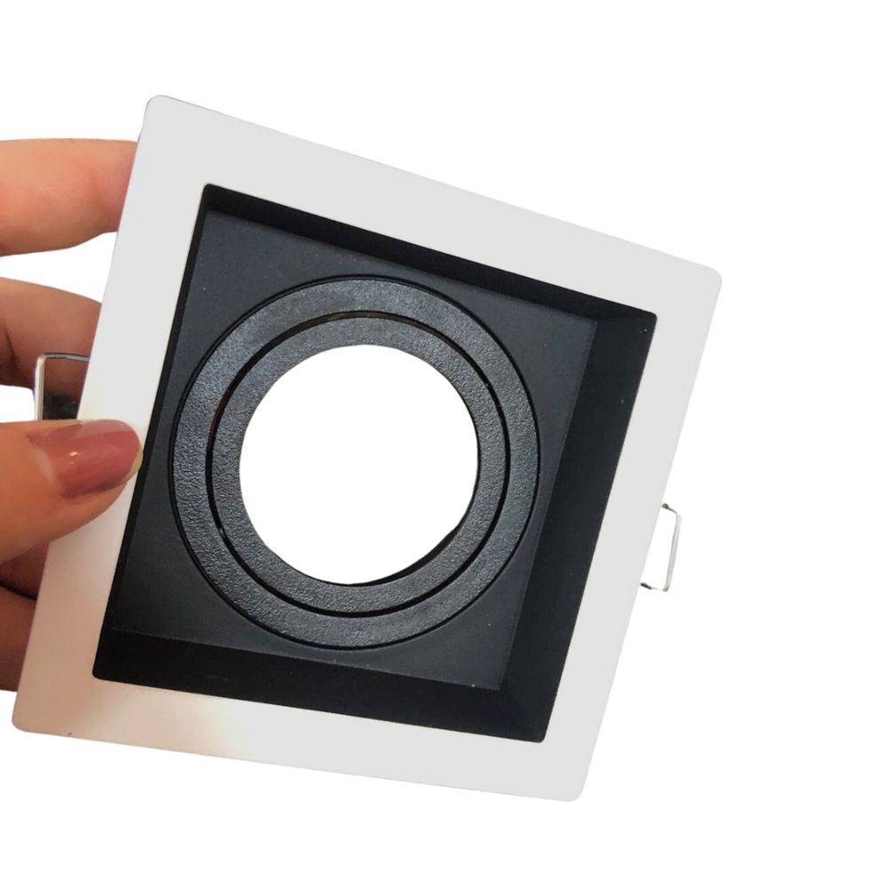 Spot Embutir MR16 Dicroica Quadrado Branco com Recuo Preto | Broketto Materiais Elétricos