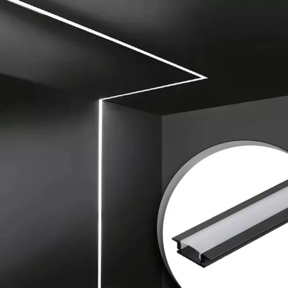 Kit 02 Perfis 1 Metro P/ Fita Led Slim Embutir 24x7 Preto | Broketto ...