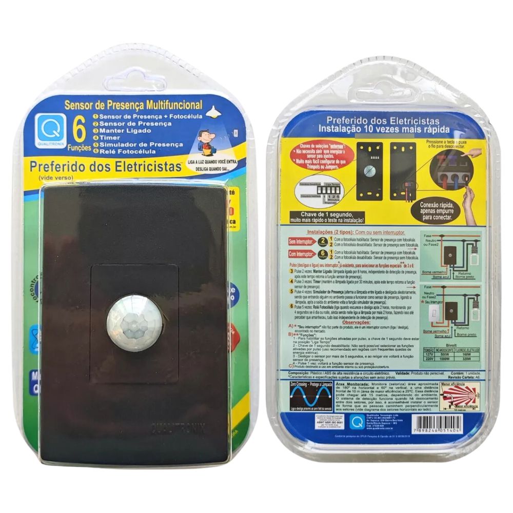 Sensor de Presença com Fotocélula de Embutir Multifuncional QI2MP Preto ...