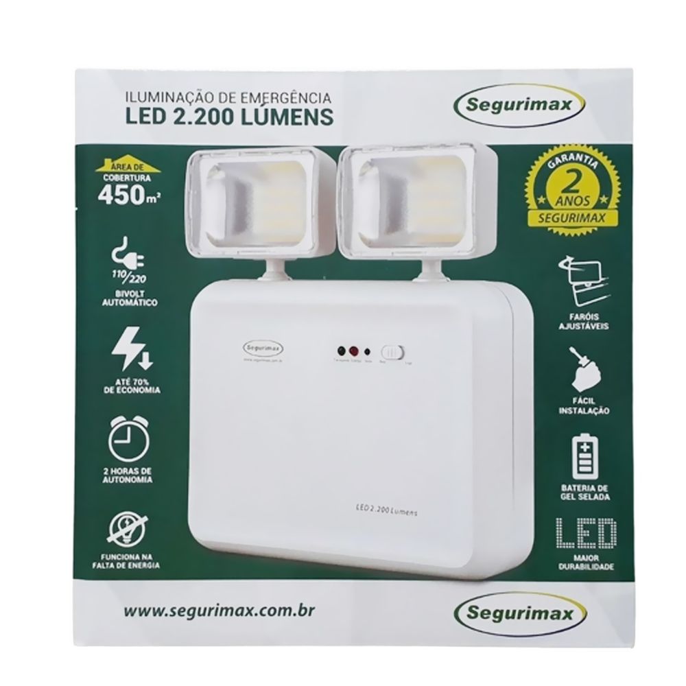 Luminária Led Emergência 2 Faróis 2200 Lúmens Segurimax | Broketto Materiais Elétricos
