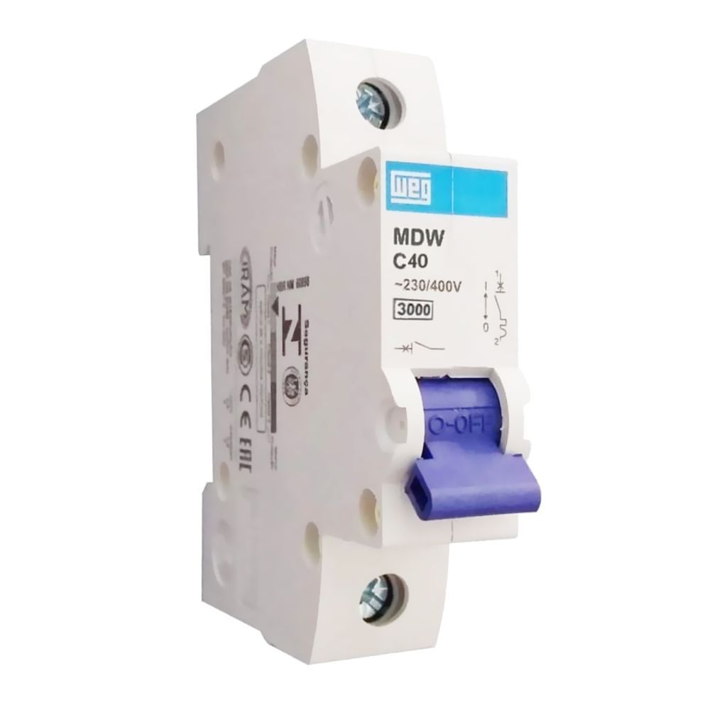 Mini Disjuntor Weg 40A Unipolar Monopolar Din C MDW-C40 | Broketto Materiais Elétricos