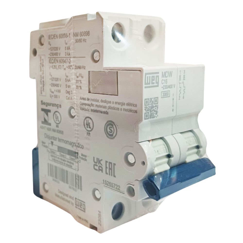 Mini Disjuntor Weg 16A Bipolar Din C MDW-C16-2 | Broketto Materiais Elétricos