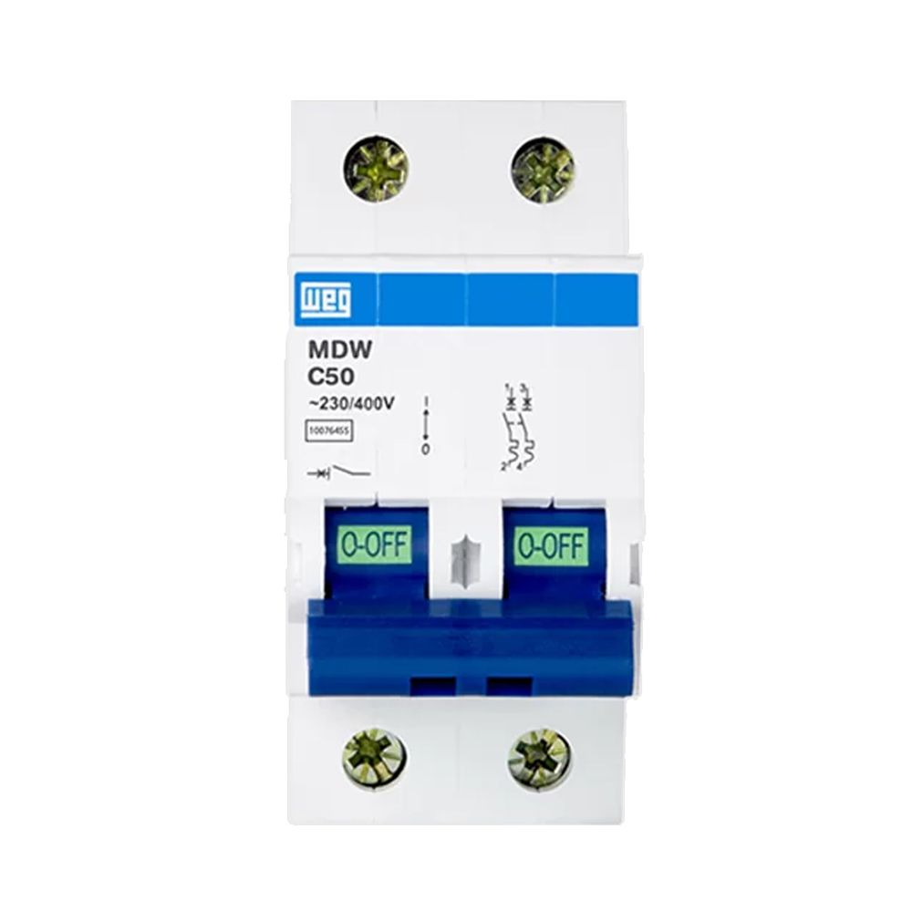 Mini Disjuntor Weg 50A Bipolar Din C MDW-C50-2 | Broketto Materiais Elétricos