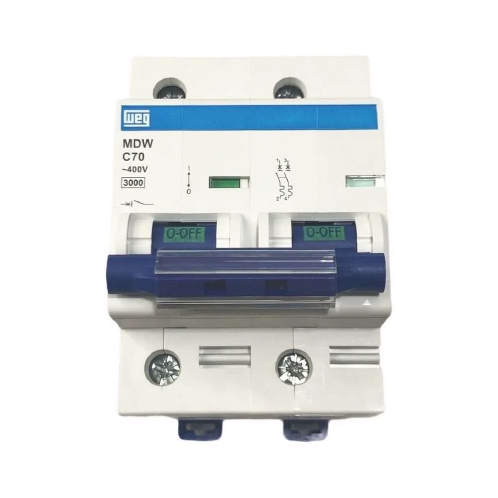 Mini Disjuntor Weg 70A Bipolar Din C MDW-C70-2 | Broketto Materiais Elétricos