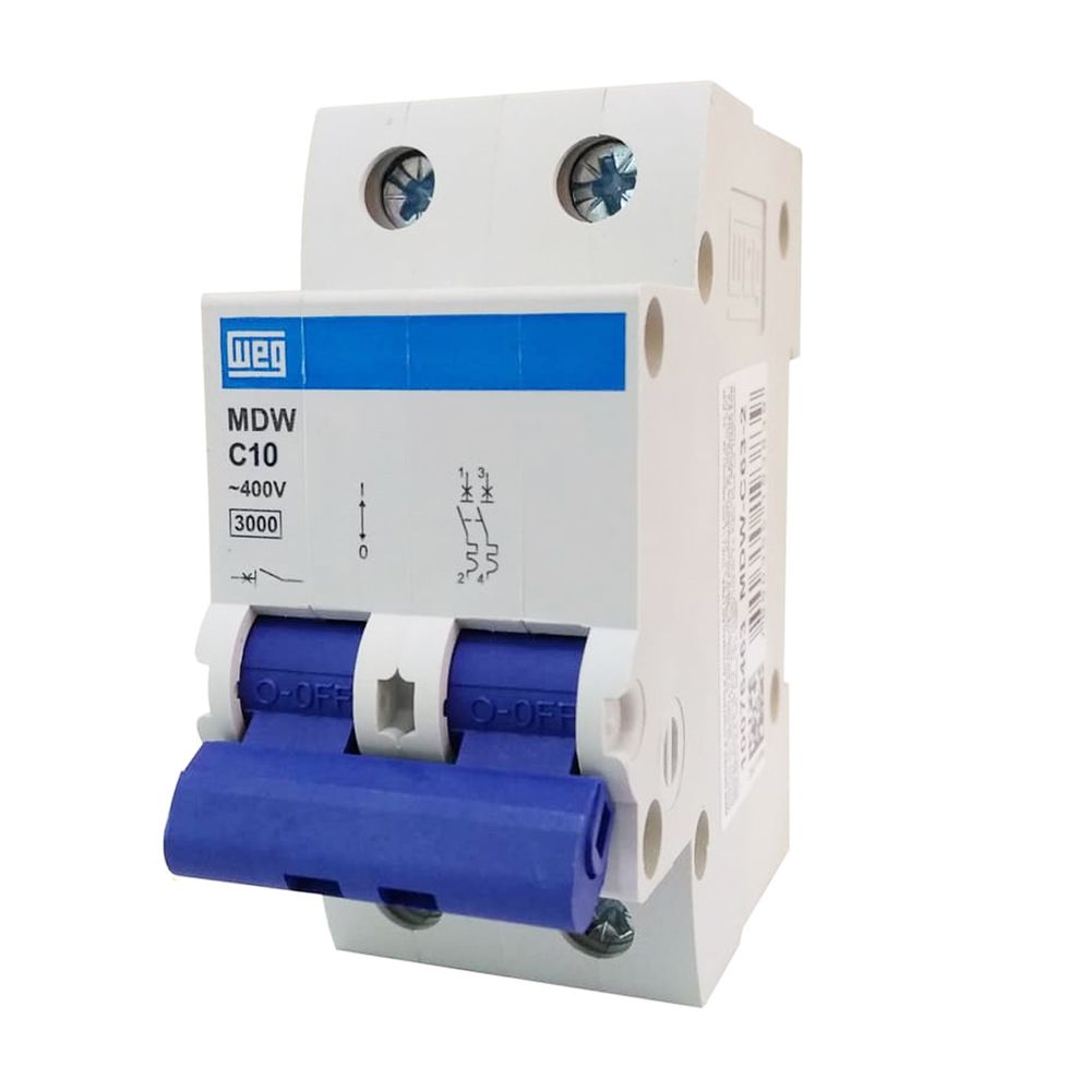 Mini Disjuntor Weg 10A Bipolar Din C MDW-C10-2 | Broketto Materiais Elétricos
