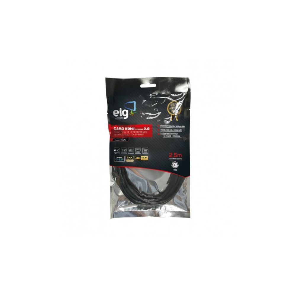 CABO HDMI 4K ULTRAHD 2.0 2,5 MTS - ELG | Eletro Light