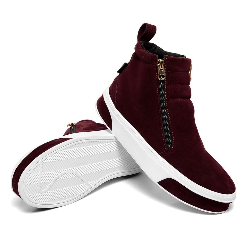 Tênis Botinha Feminina Leve em Camurça 203-GG - Bordô | GuGi