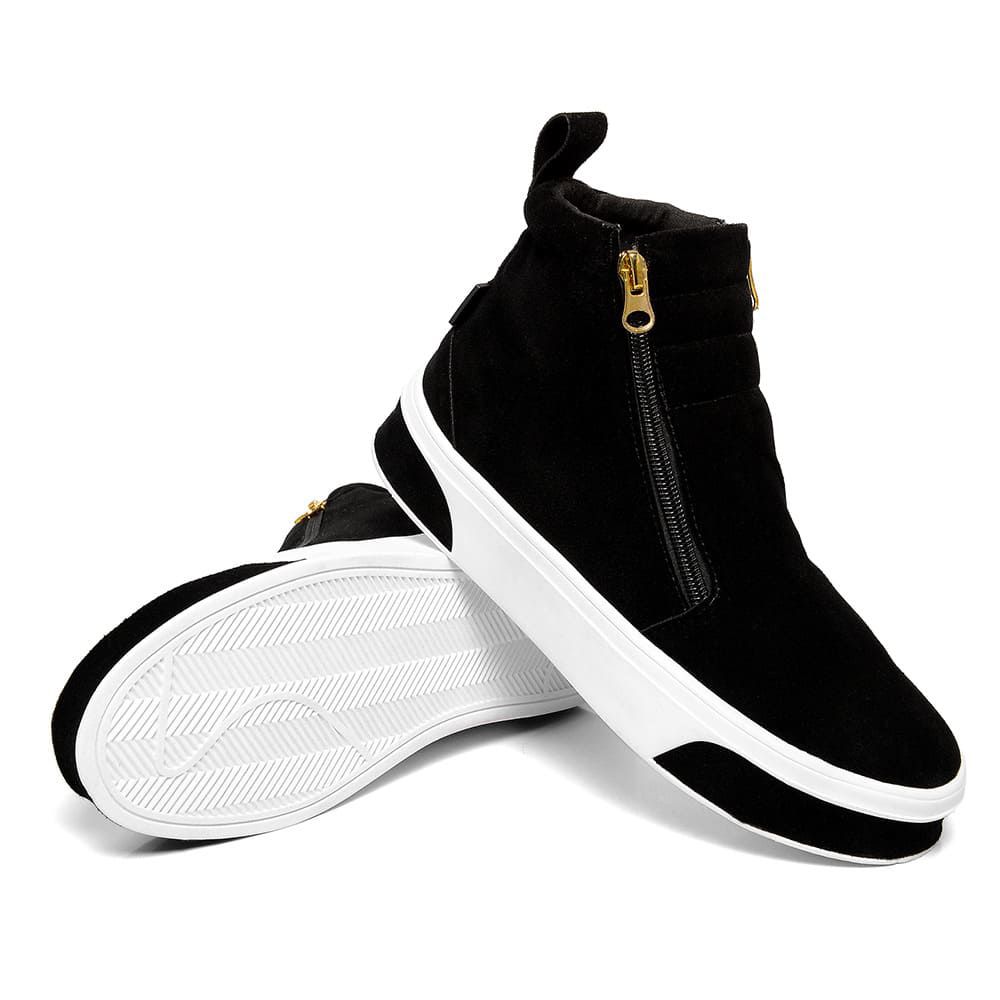 Tênis Botinha Feminina Leve em Camurça 203-GG - Preto | GuGi