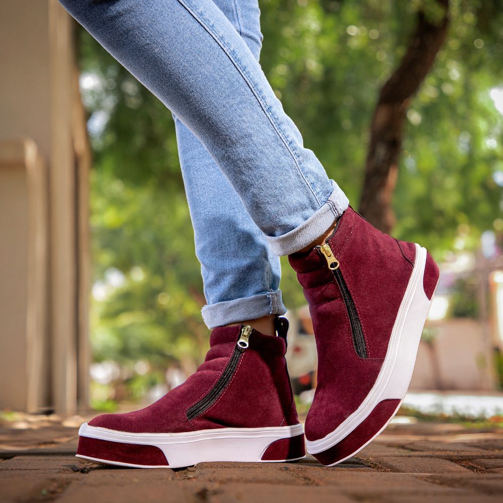 Tênis Botinha Feminina Leve em Camurça 203-GG - Bordô | GuGi