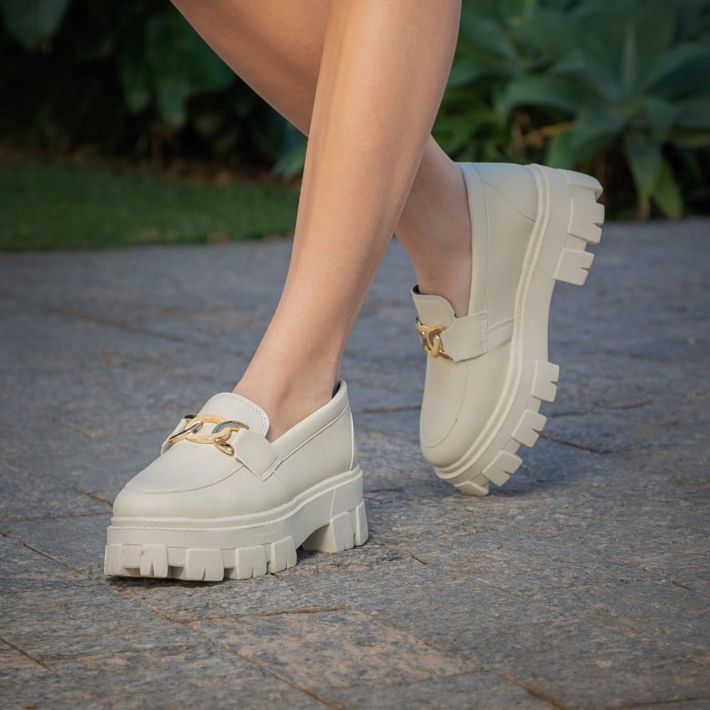Mocassim Tratorado Feminino Off White 403-GG | GuGi