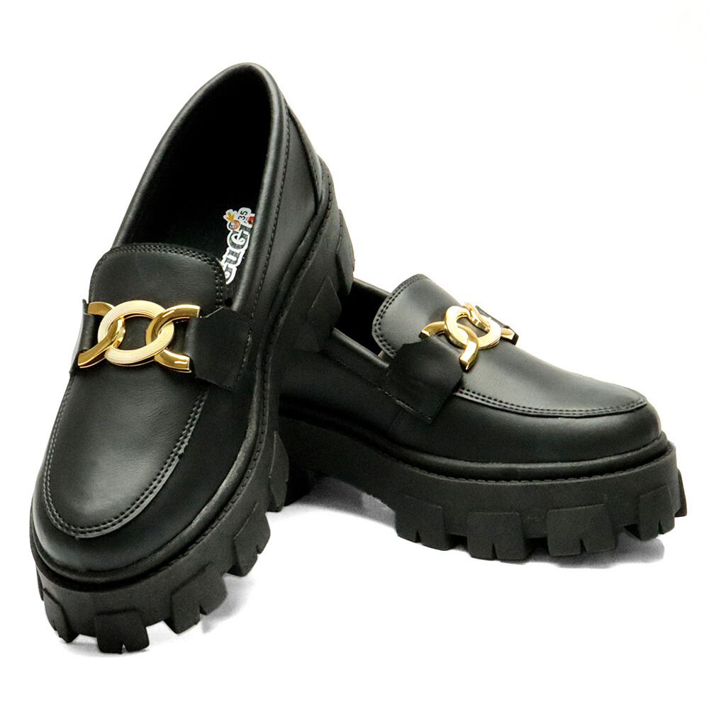 Mocassim Blogueira Tratorado Feminino Preto 403-GG | GuGi