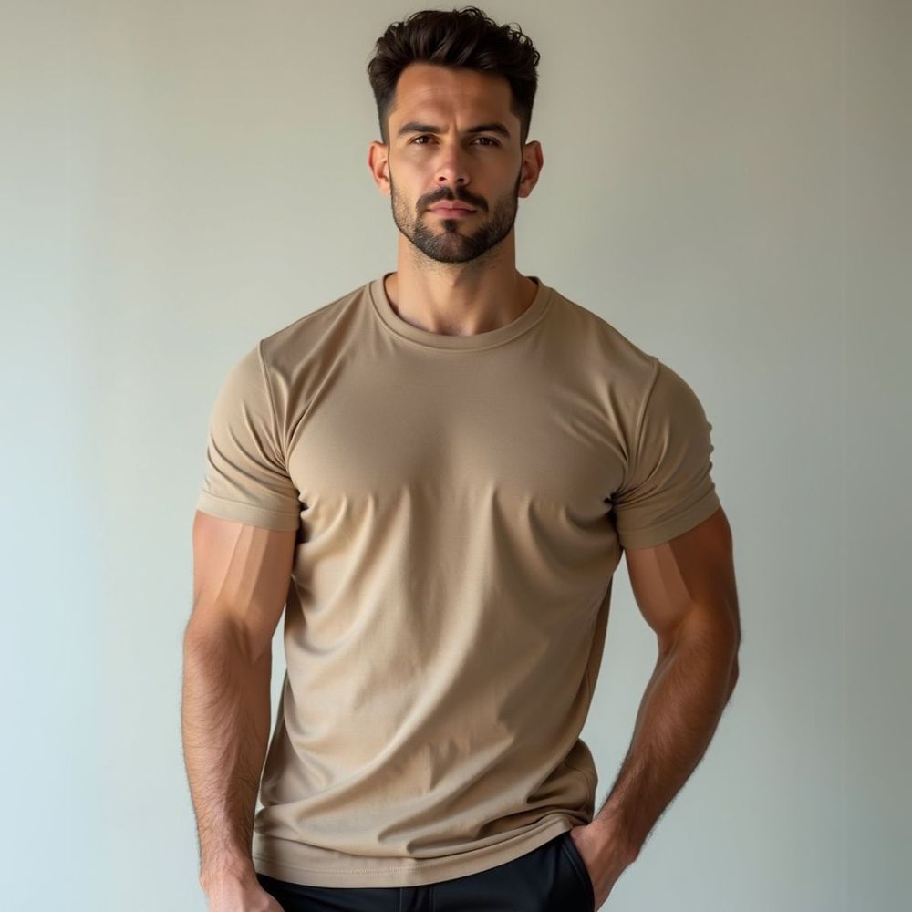 Camiseta Básica Masculina 100% algodão 30.1 (CM01-LISA) - Caqui | GuGi