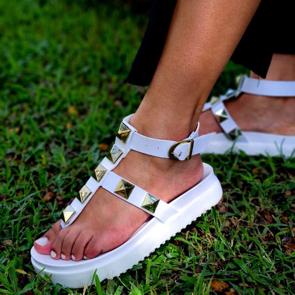 Sandália Plataforma Feminina Birken Branco 900-GG | GuGi