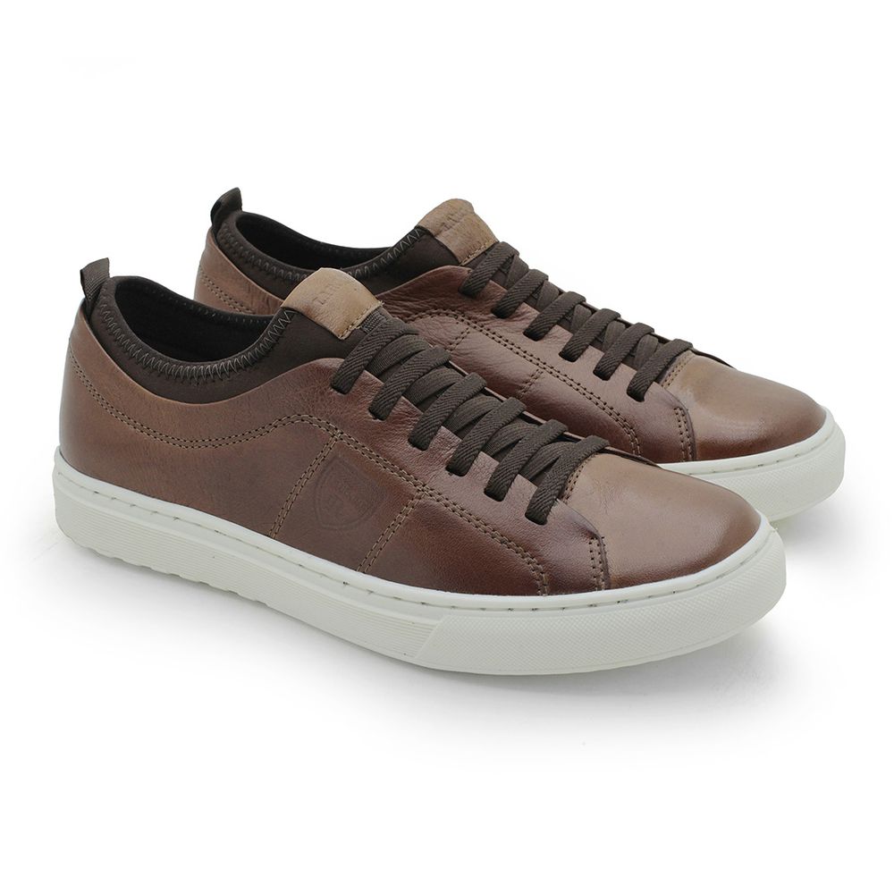 Sapatenis em Couro Casual Masculino Connect - Marrom + Brinde Porta ...